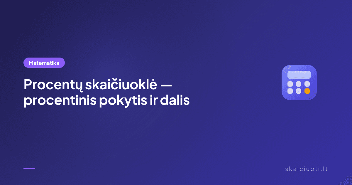 Procentų skaičiuoklė — procentinis pokytis ir dalis